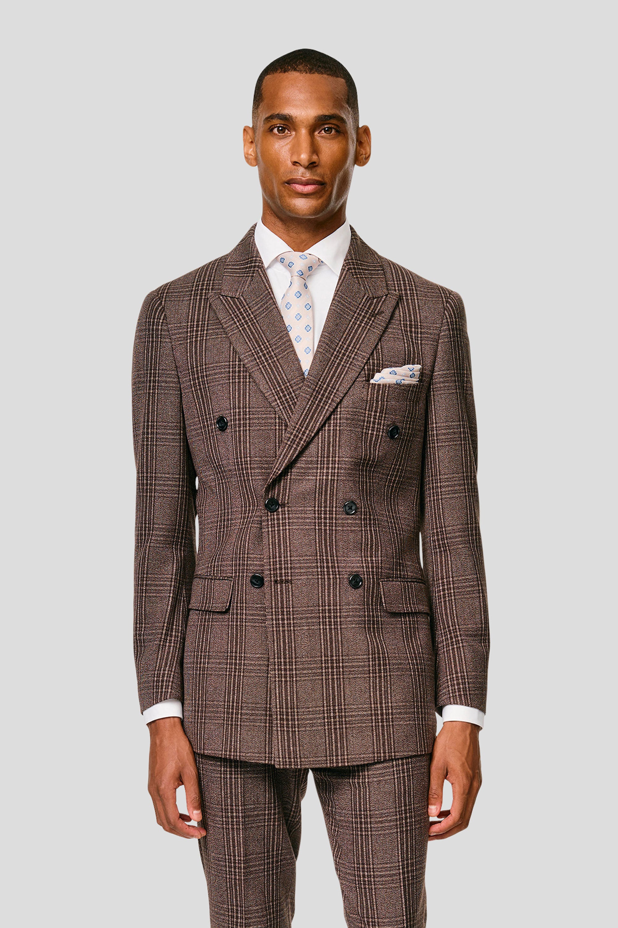 PRESTIGE brunt dobbeltradet jakkesæt tern – SUIT CLUB