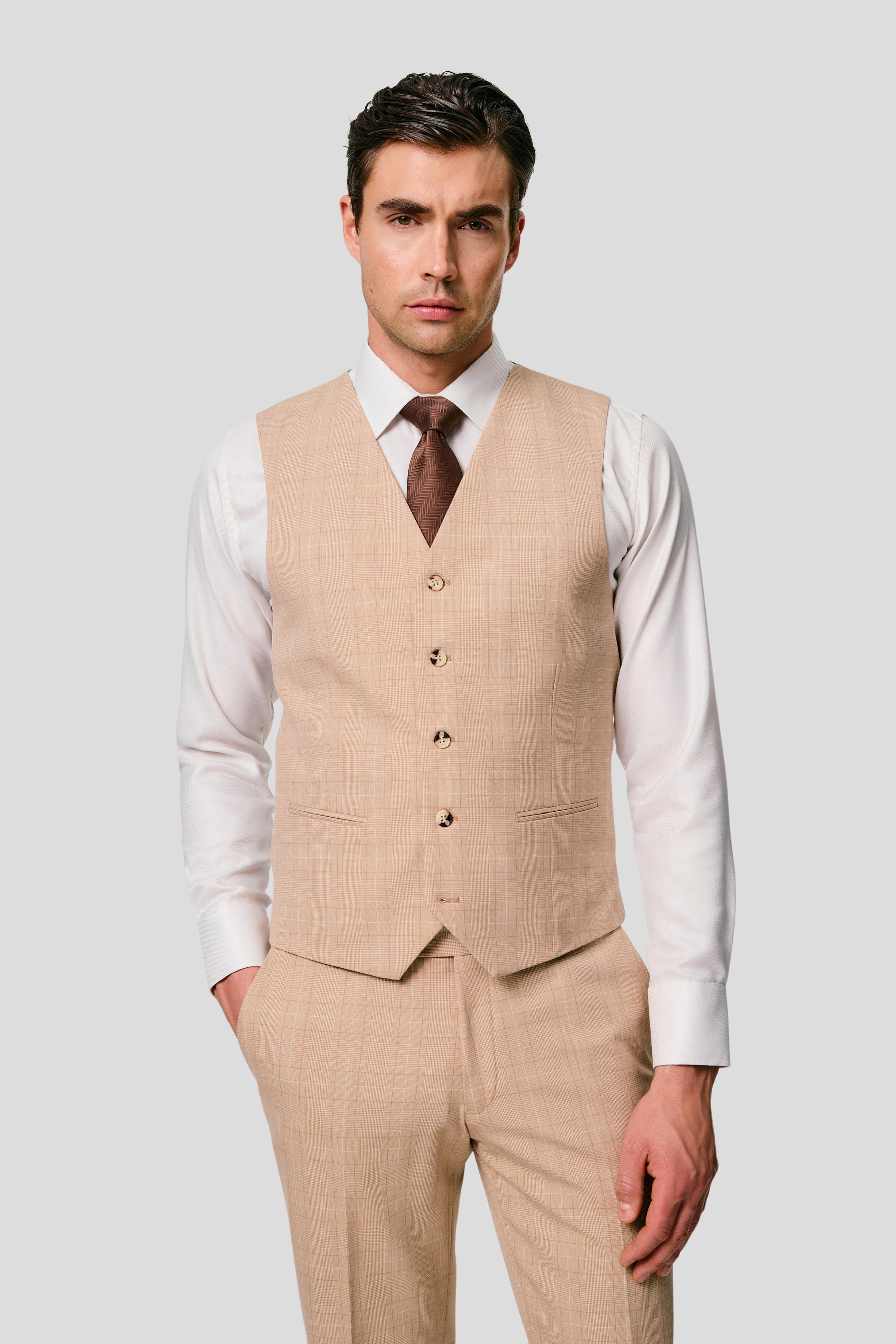PRESTIGE sand vest med tern – SUIT CLUB